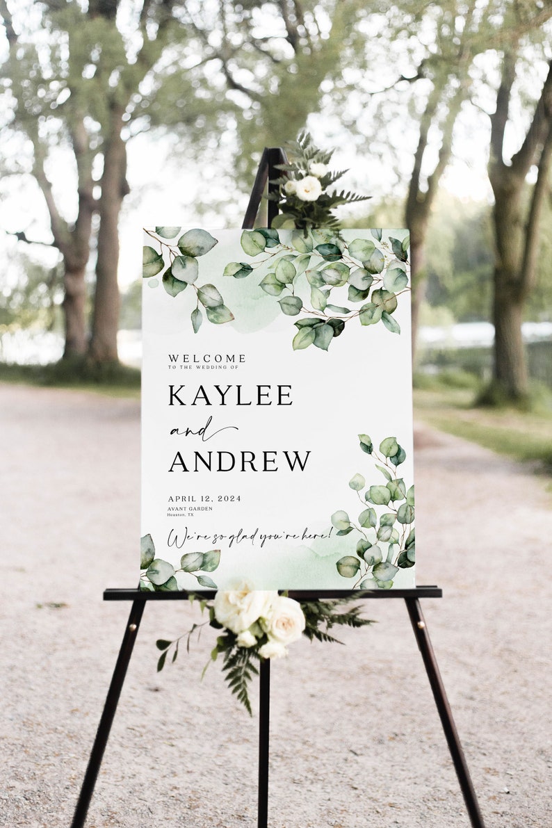 Welcome Sign Template Greenery Wedding Welcome Sign - Etsy
