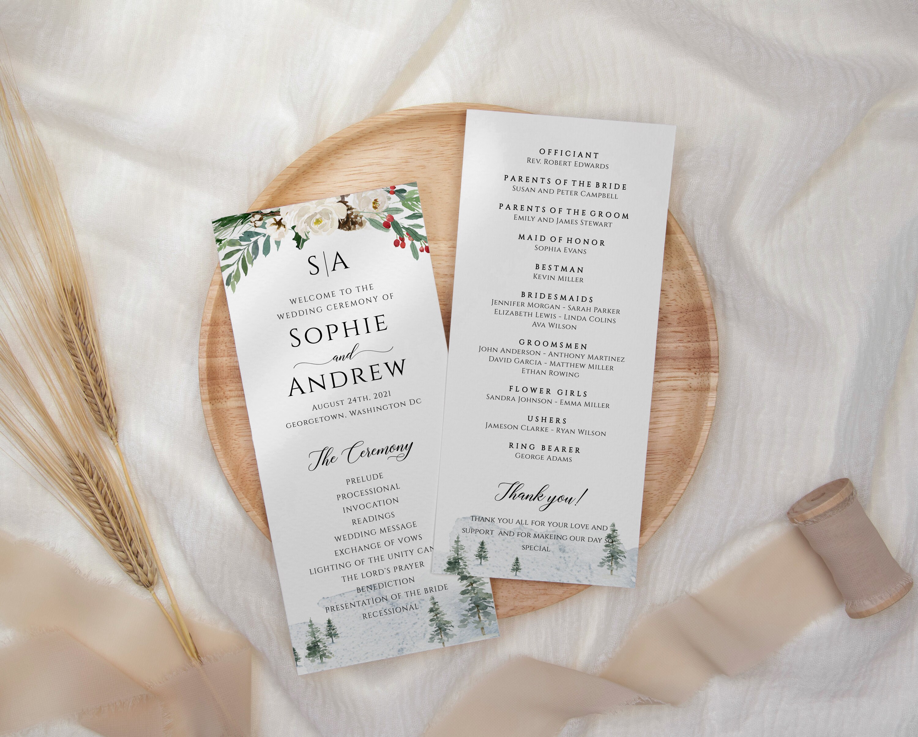 Wedding Program Template Winter Wedding Program Christmas - Etsy