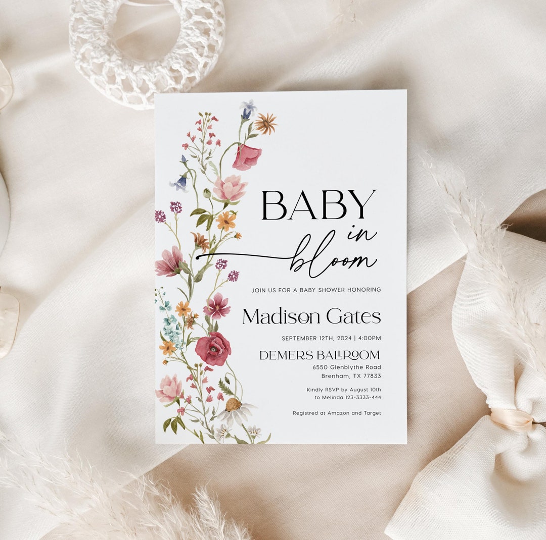 Baby in Bloom Invitation | Baby Shower Invitation Template | Floral ...