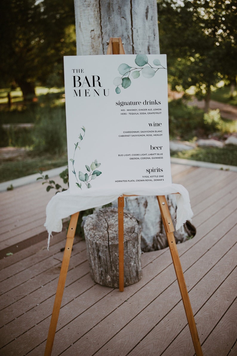 Bar Menu Sign Wedding Bar Menu Template Drinks Sign - Etsy