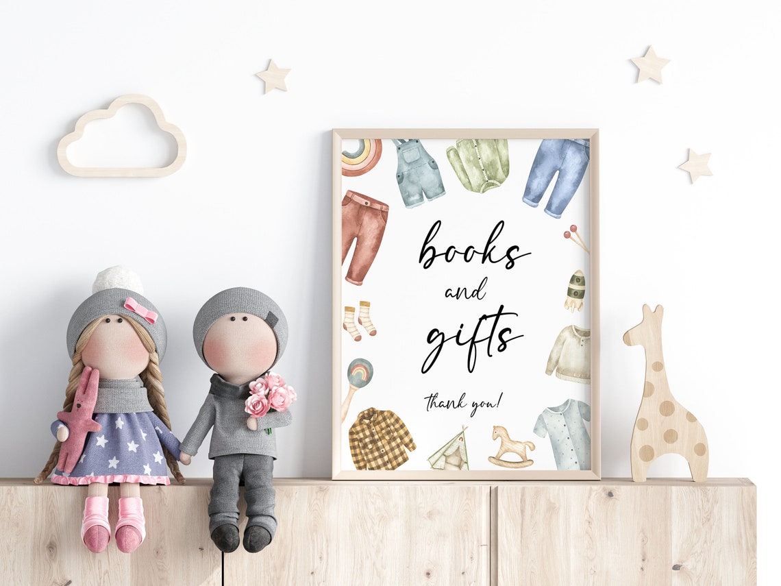Books and Gifts Sign Boho Baby Shower Sign Baby Clothes - Etsy
