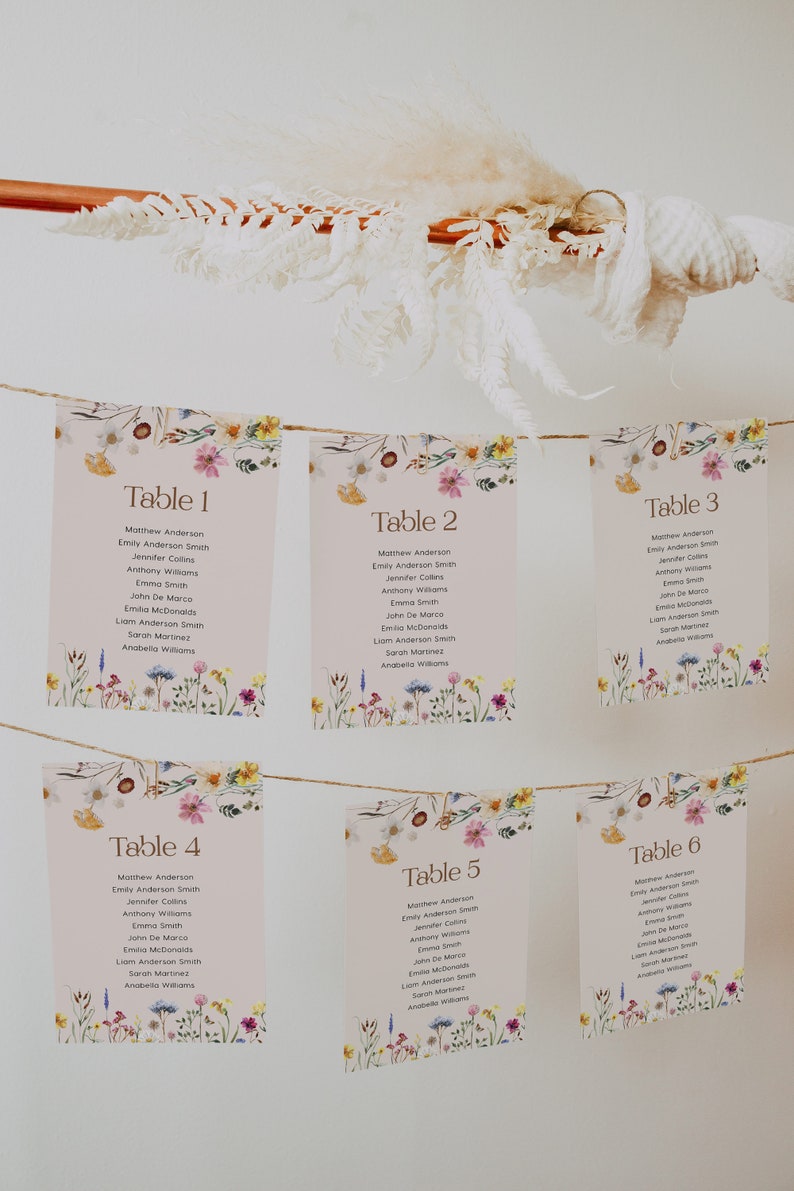 Hanging Seating Chart Cards Boho Floral Seating Chart - Etsy