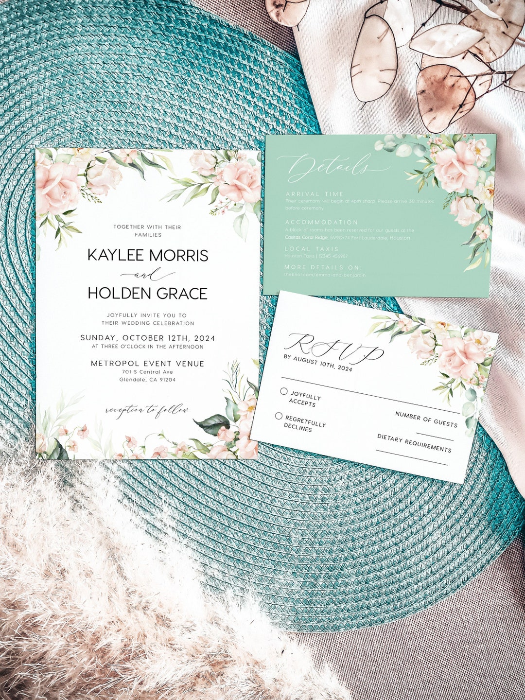 Greenery and Flower Wedding Invitation Wedding Invitation - Etsy