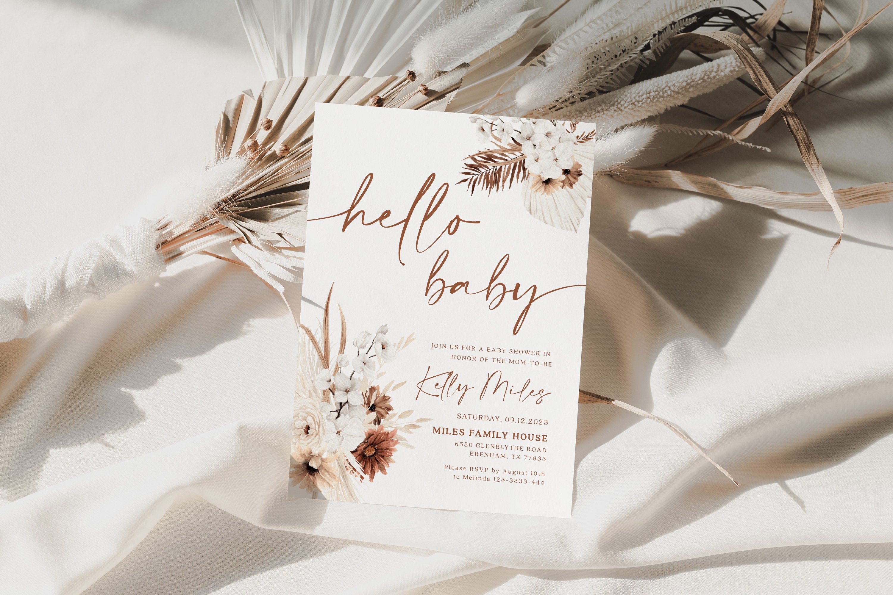 Hello Baby Invitation Baby Shower Invitation Template Pampas - Etsy