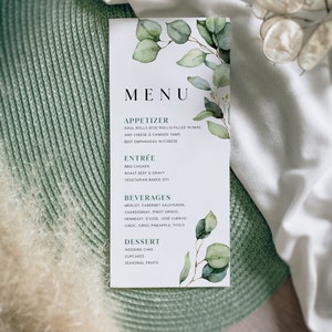 Greenery Floral Menu Template, Eucalyptus Wedding Menu, Floral Sage ...