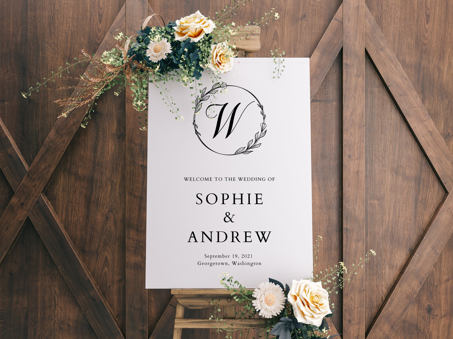 Welcome Wedding Sign With Monogram Instant Download and Print | Etsy