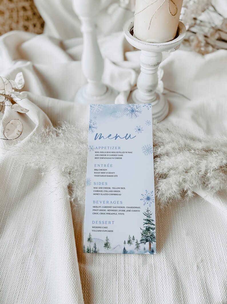 Winter Menu Template Winter Wonderland Menu Menu Cards - Etsy
