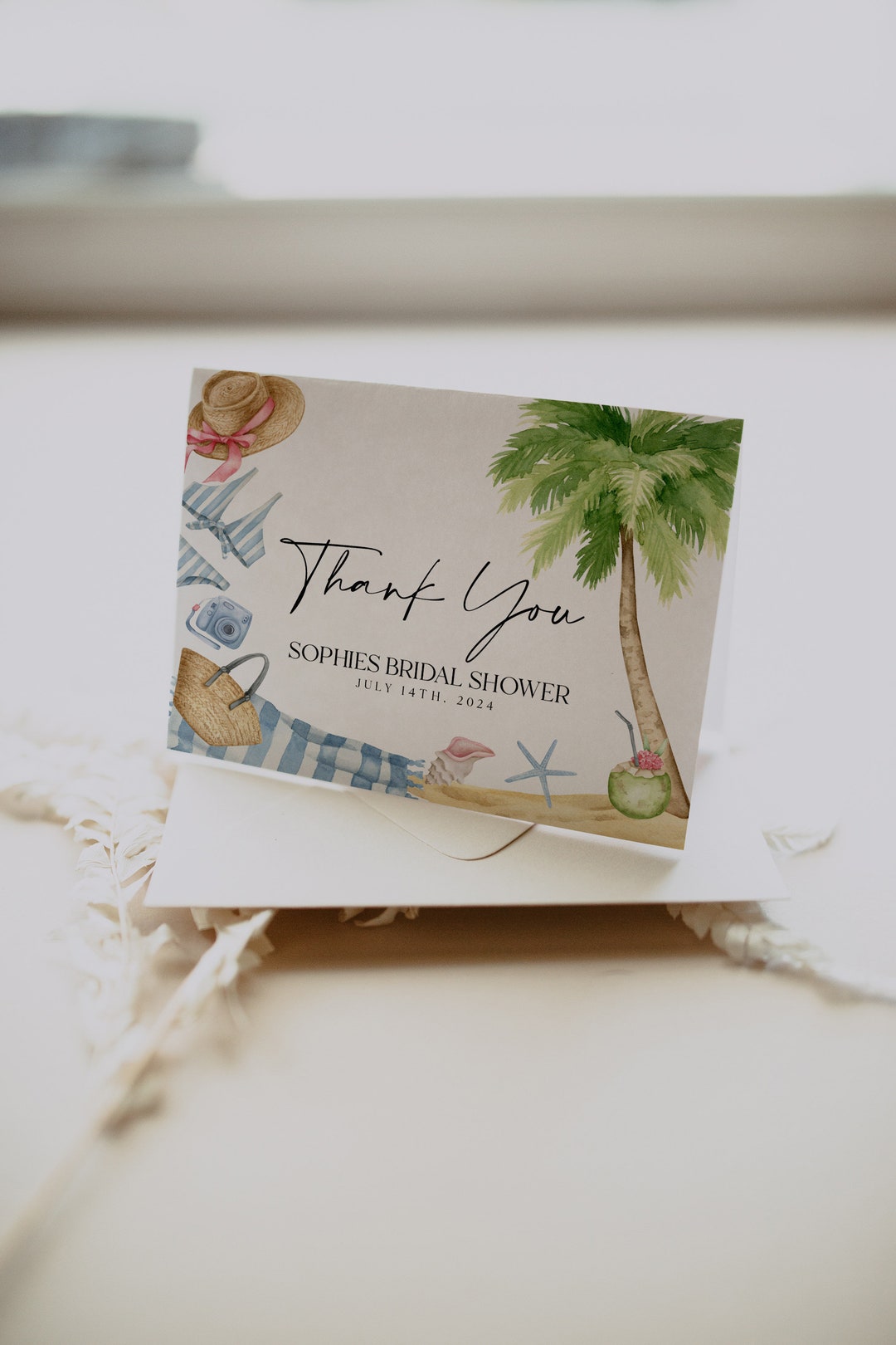 Tropical Thank You Card, Beach Thank You Card, Bridal Shower Thank You ...