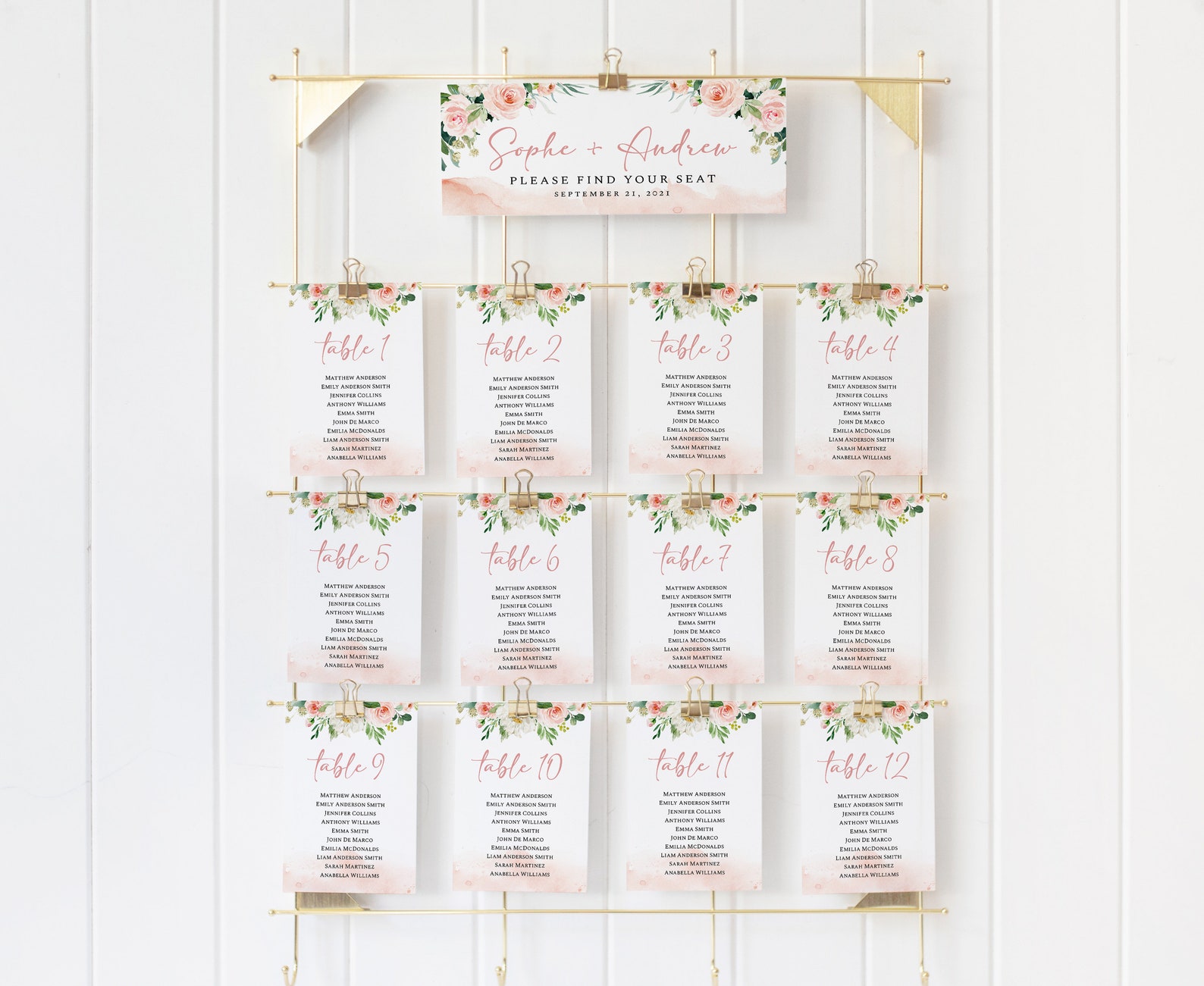 Seating Chart Cards Hanging Seating Chart Blush Seating | Etsy