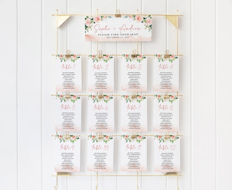 Seating Chart Cards Hanging Seating Chart Blush Seating | Etsy