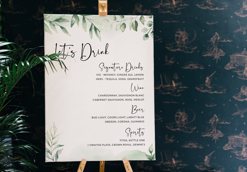 Bar Menu Sign Large Bar Menu Template Let's Drink Sign | Etsy