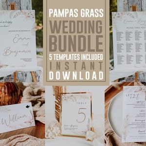 Menu Template, Pampas Grass Menu, Wedding Pampas Grass Décor, Boho ...