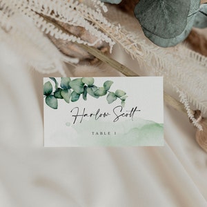 Greenery Place Card Template, Wedding Place Cards, Greenery Name Tags ...