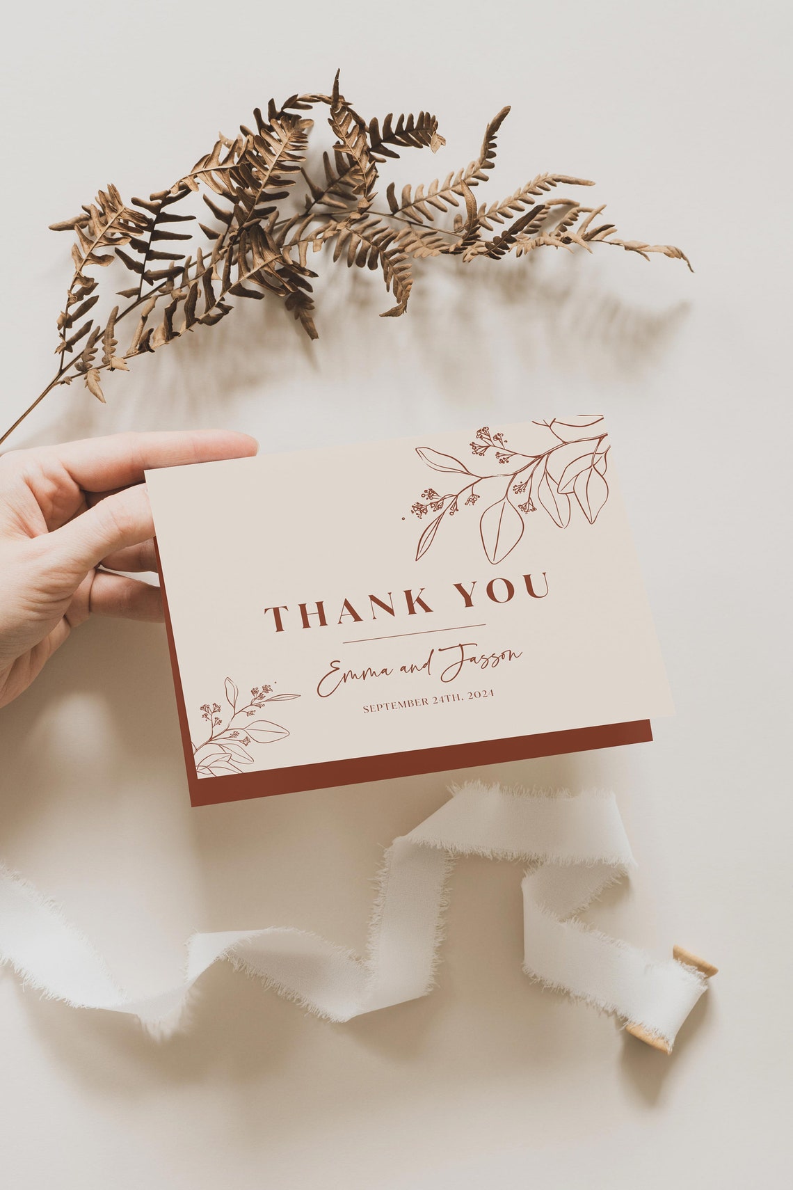 Thank You Cards Boho Floral Thank You Card Template - Etsy