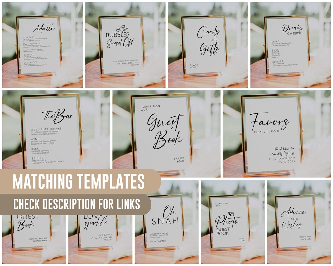 Modern wedding menu template Menu cards template Boho | Etsy