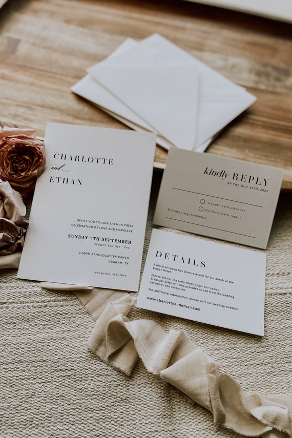 Wedding Invitation Suite With Rsvp and Details Card | Etsy