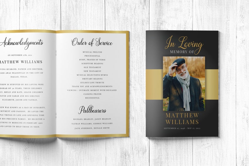 Funeral Program Template Gold Program Template Instant - Etsy