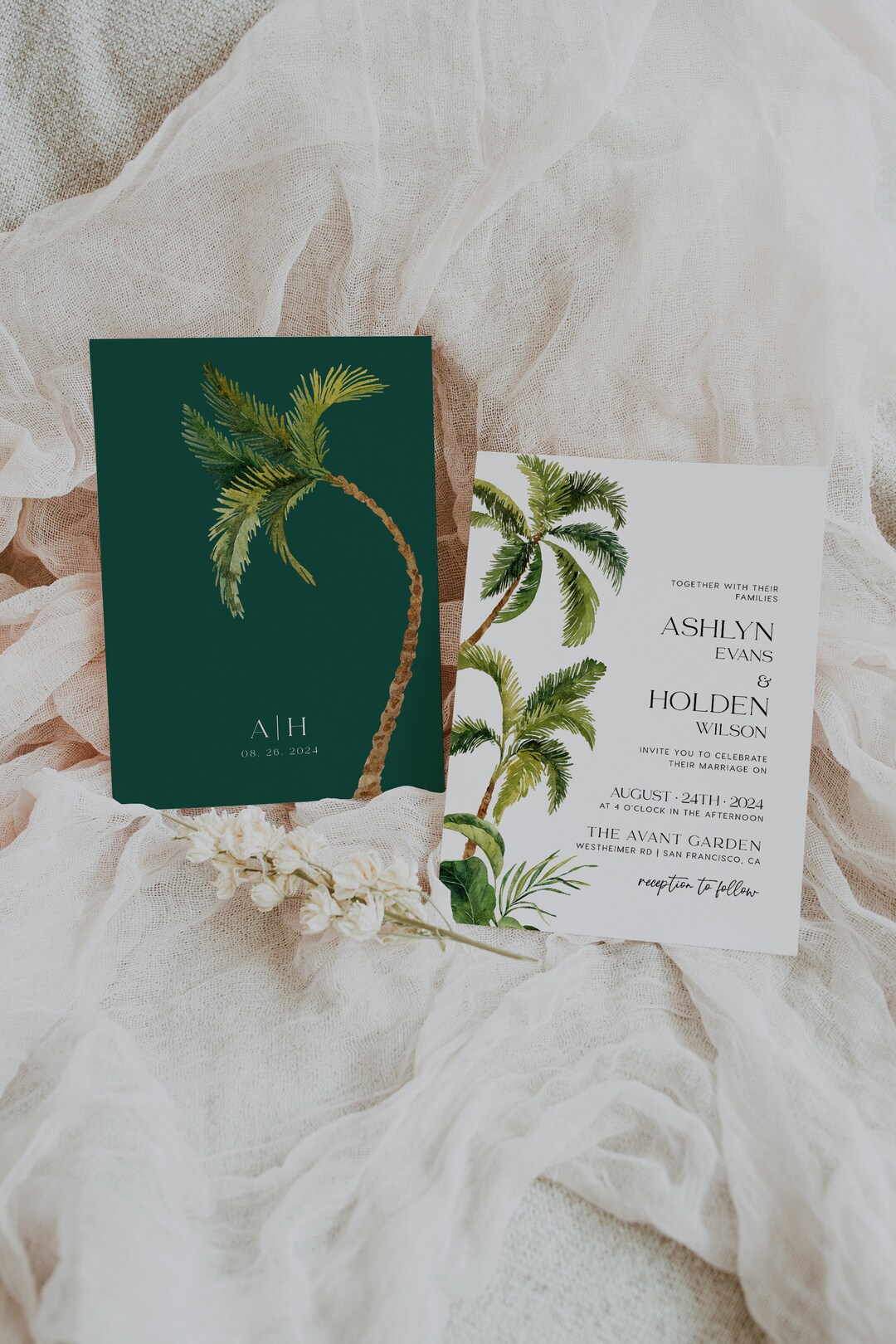 Palm Tree Wedding Invitation, Tropical Wedding Invitation, Tropical ...