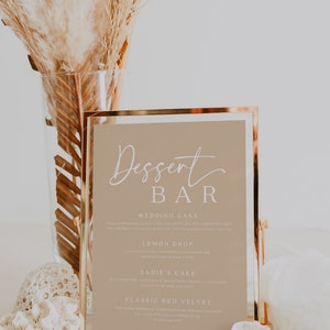 Dessert Sign, Dessert Menu Template, Wedding Dessert Bar Sign, Beige ...