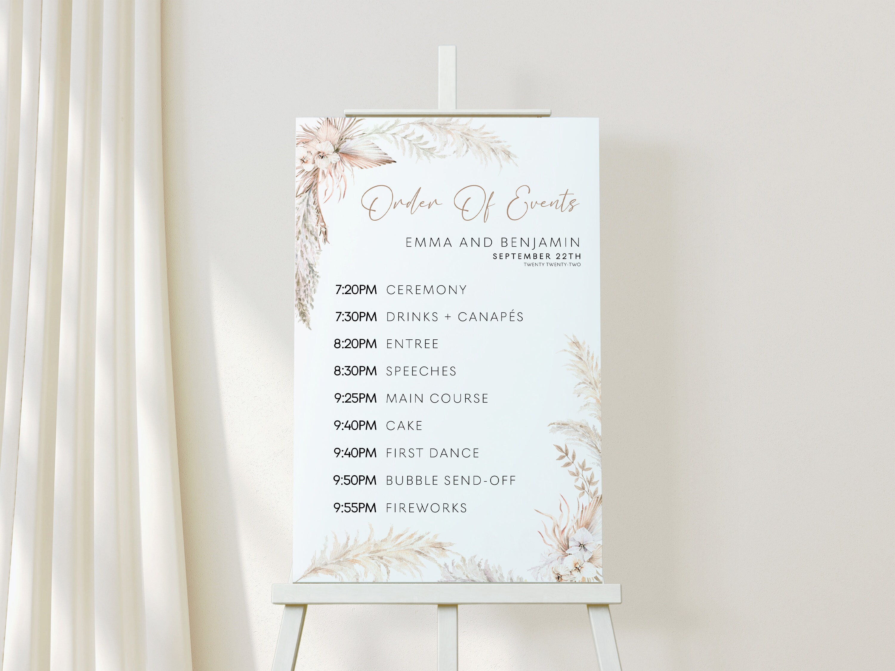 Order of Events sign Wedding timeline sign Pampas grass | Etsy