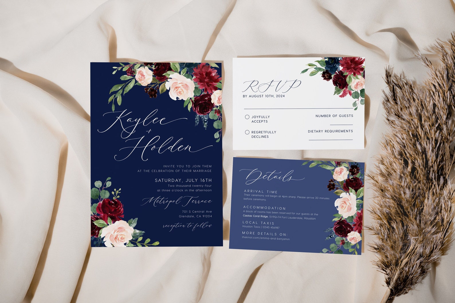 Navy Wedding Invitation Set Navy Invitation Template Navy - Etsy