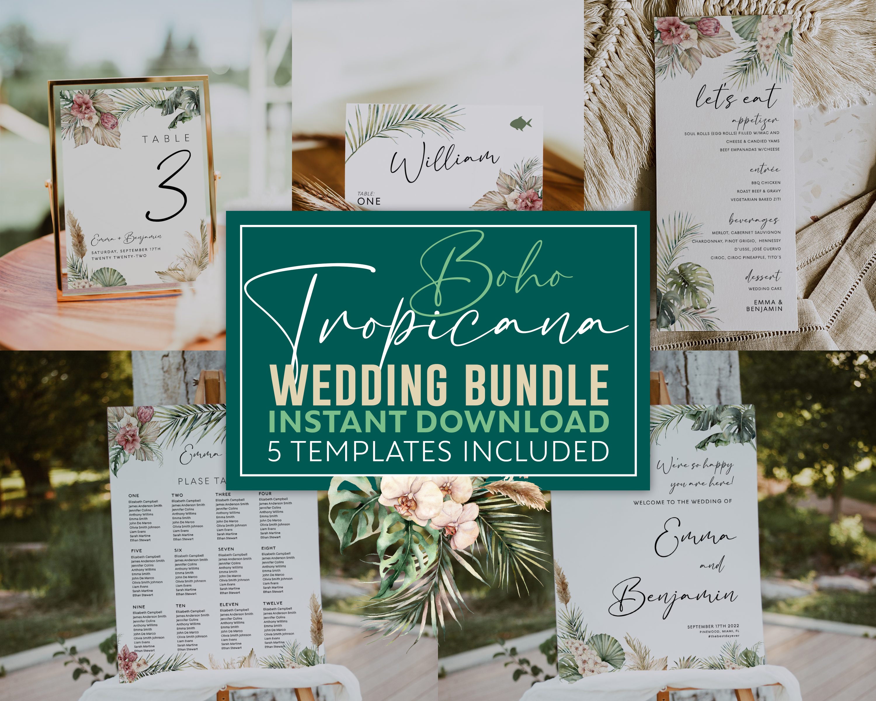 Tropical Menu Template Wedding Menu Boho Menu Template - Etsy