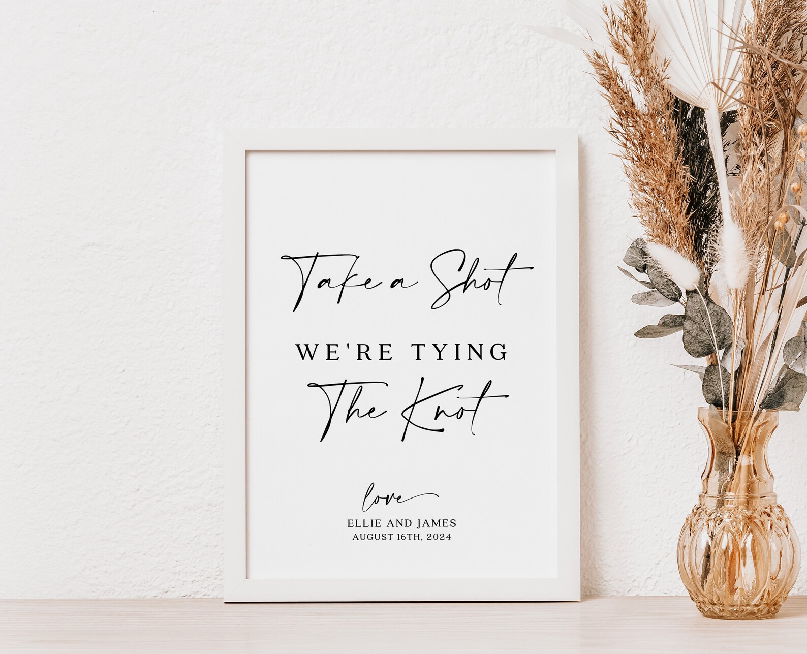 Take a Shot We're Tying the Knot Wedding Sign, Modern and Elegant ...
