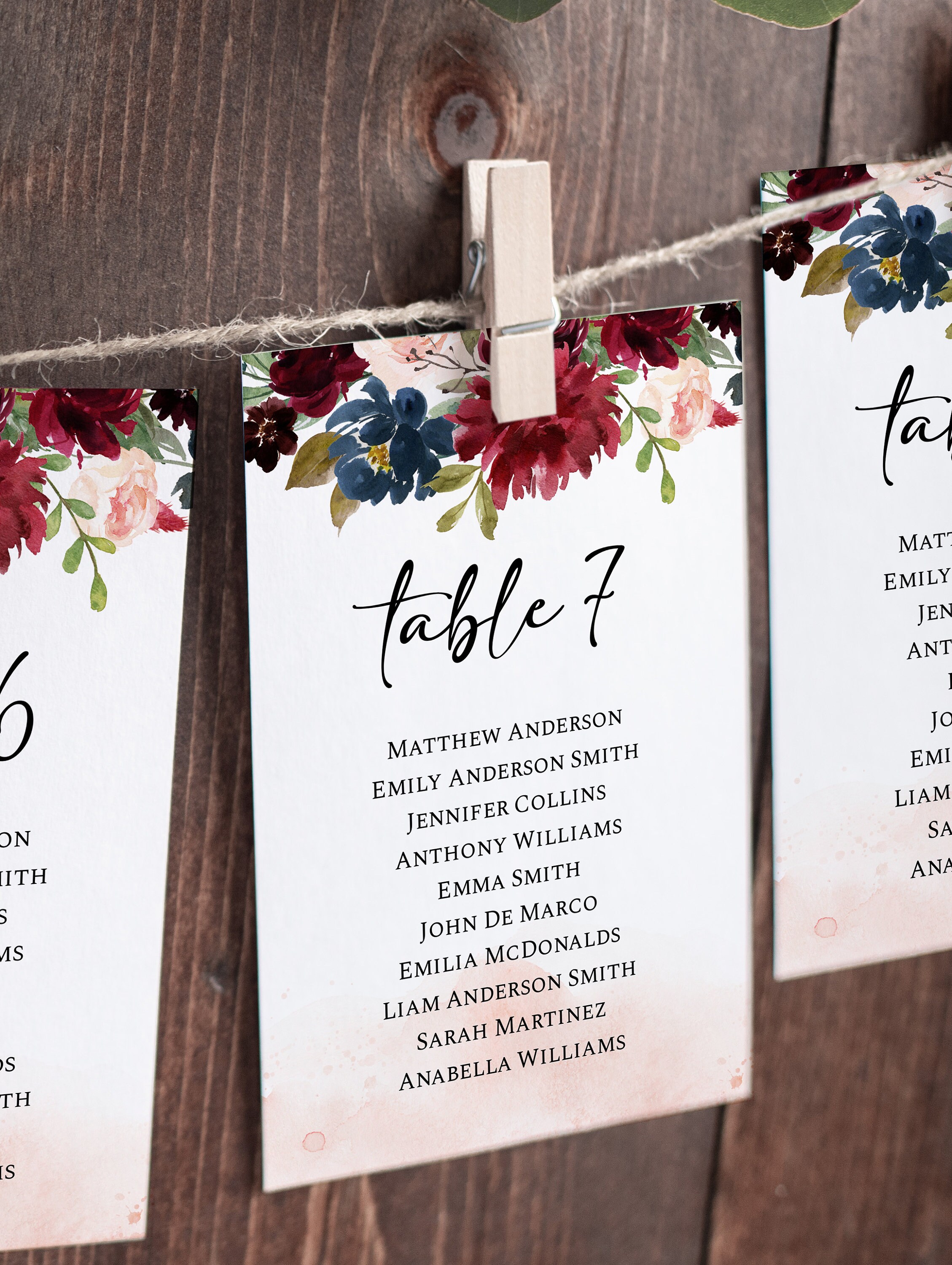 Seating Cards Template Wedding Seating Chart Cards Bohemian | Etsy