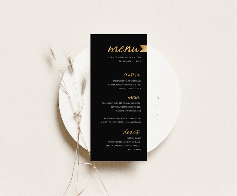Black and Gold Menu Template Wedding Dinner Menu Instant - Etsy
