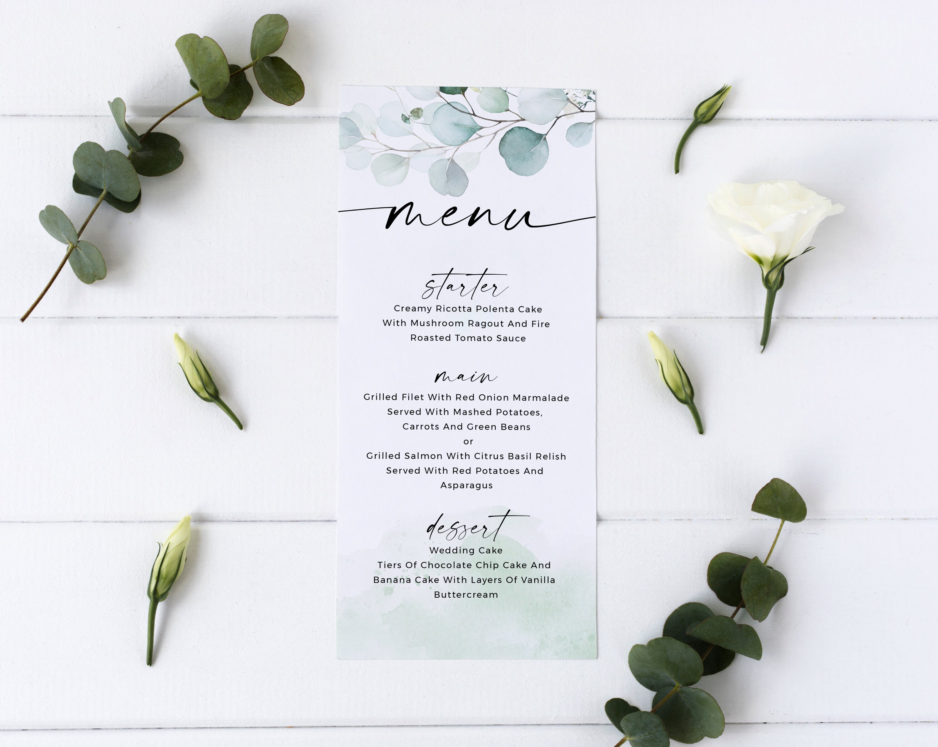 Menu Wedding Template Menu Template Eucalyptus Greenery Menu | Etsy