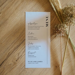 Elegant and Minimalist Menu Template, Wedding Table Menu Cards, Elegant ...