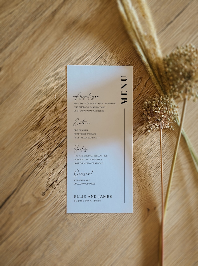 Elegant and Minimalist Menu Template Wedding Table Menu - Etsy