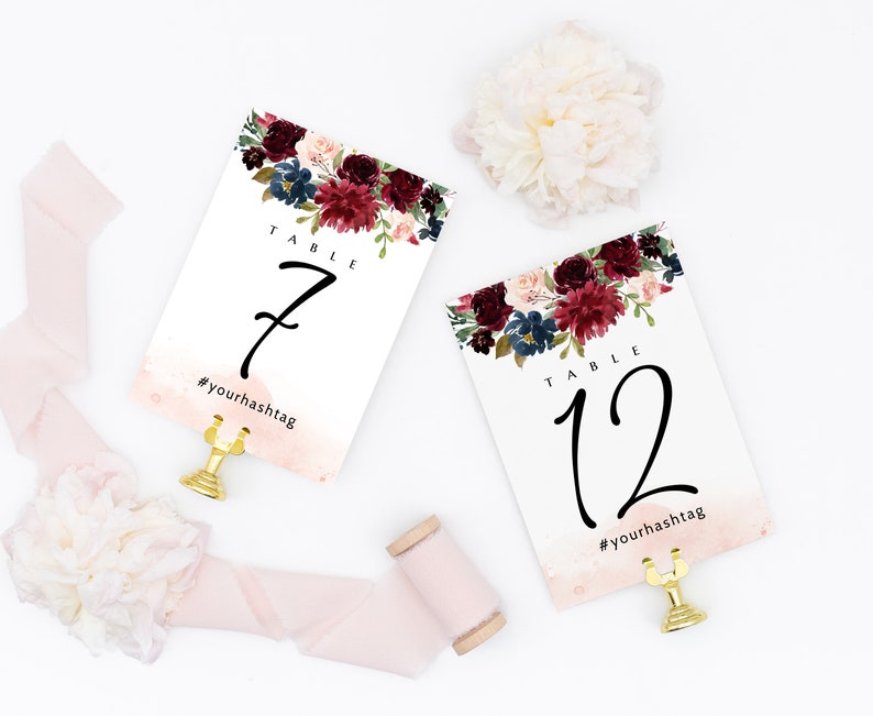 Table Numbers Boho Blush Table Number Template Floral Table - Etsy