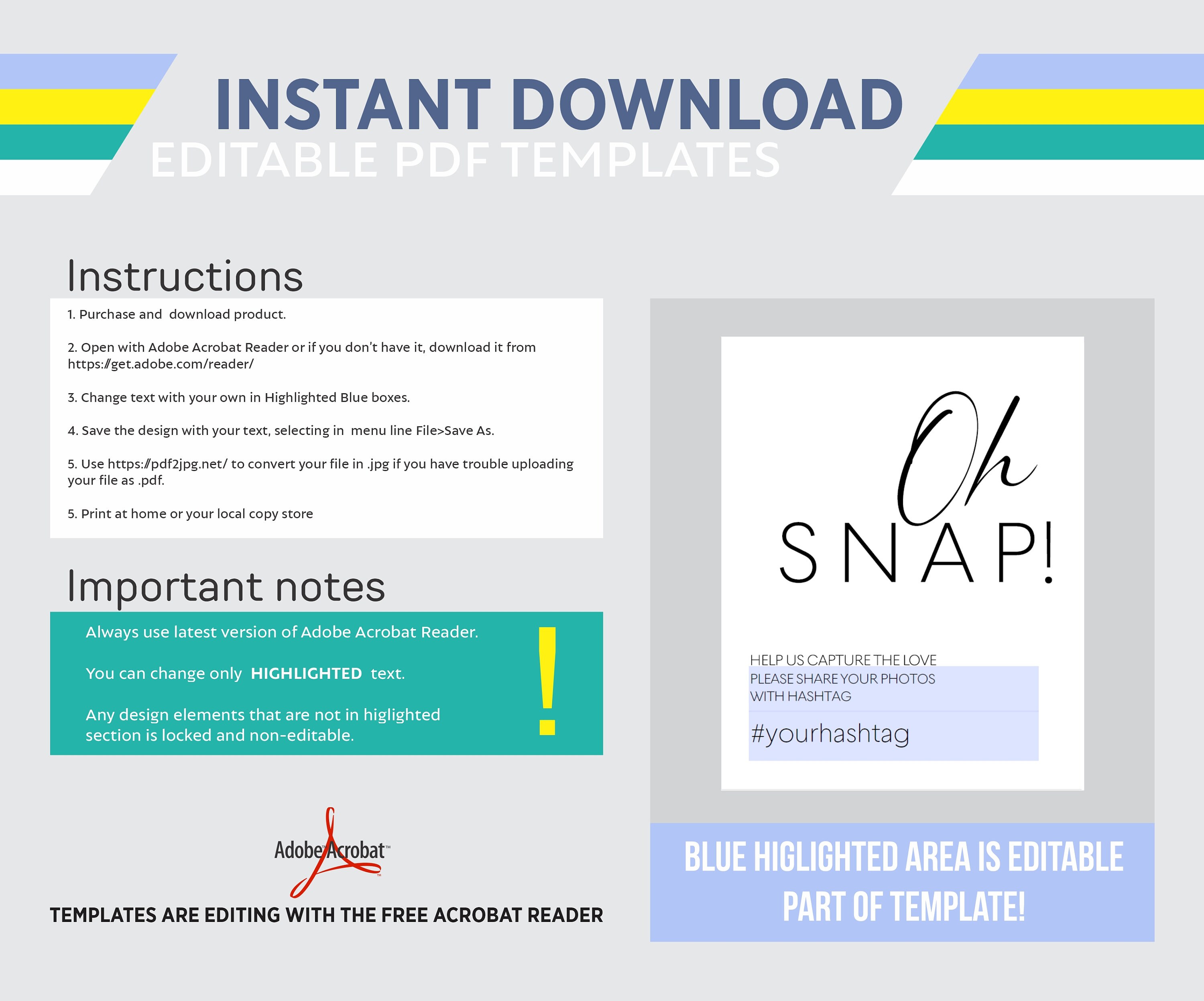 Oh snap sign Wedding sign template Wedding hashtag sign | Etsy