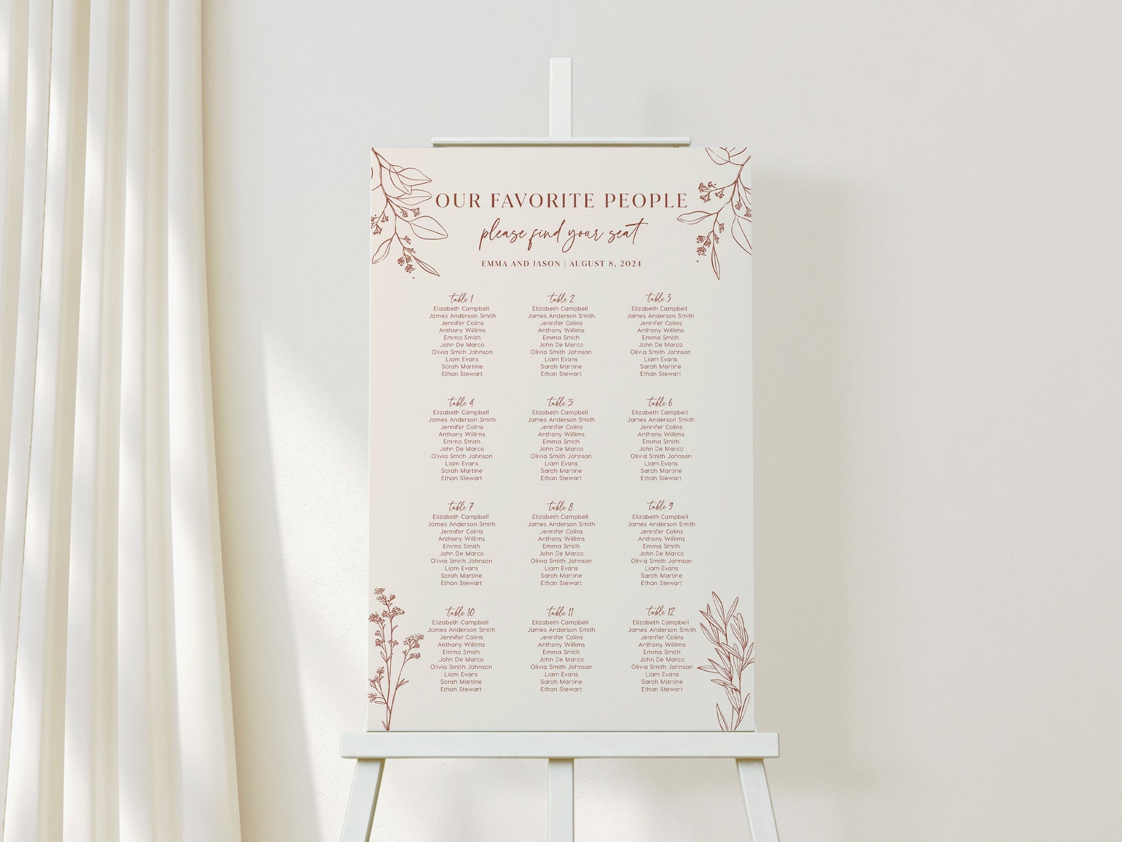 Seating Chart Template Floral Seating Chart Wedding Floral - Etsy