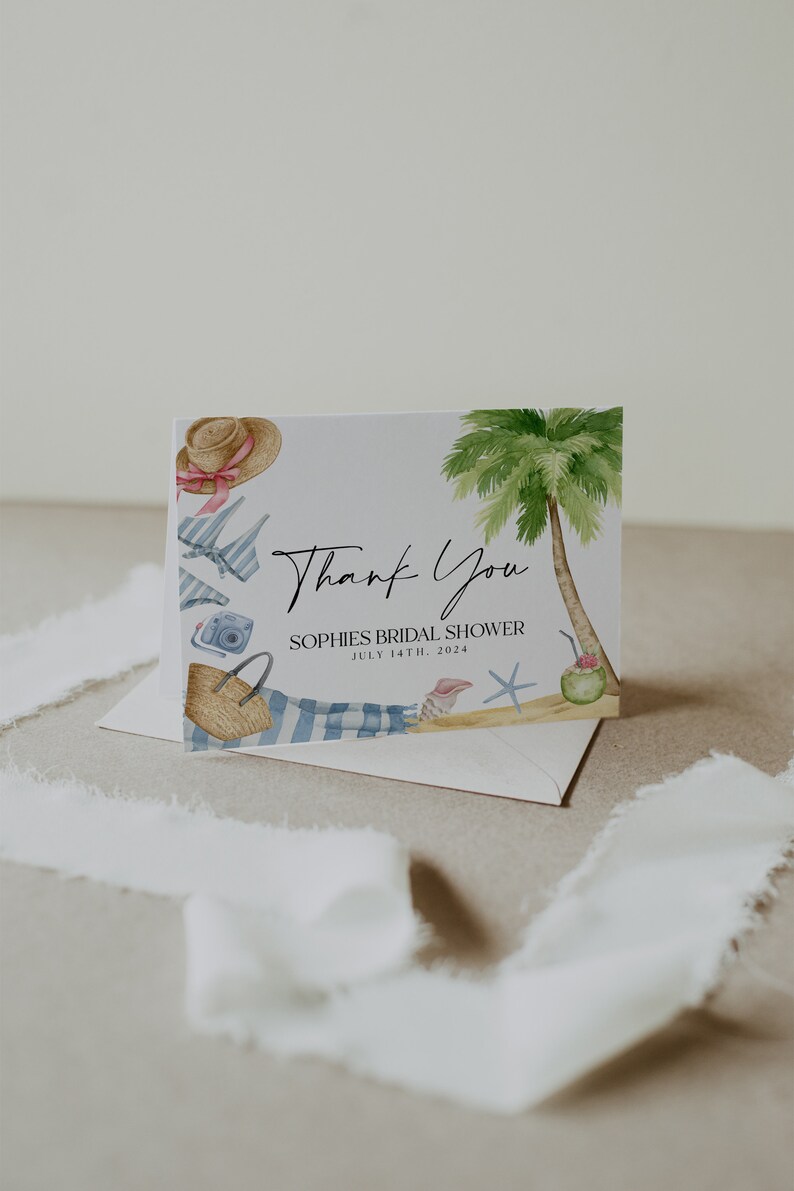 Tropical Thank You Card Beach Thank You Card Bridal Shower - Etsy