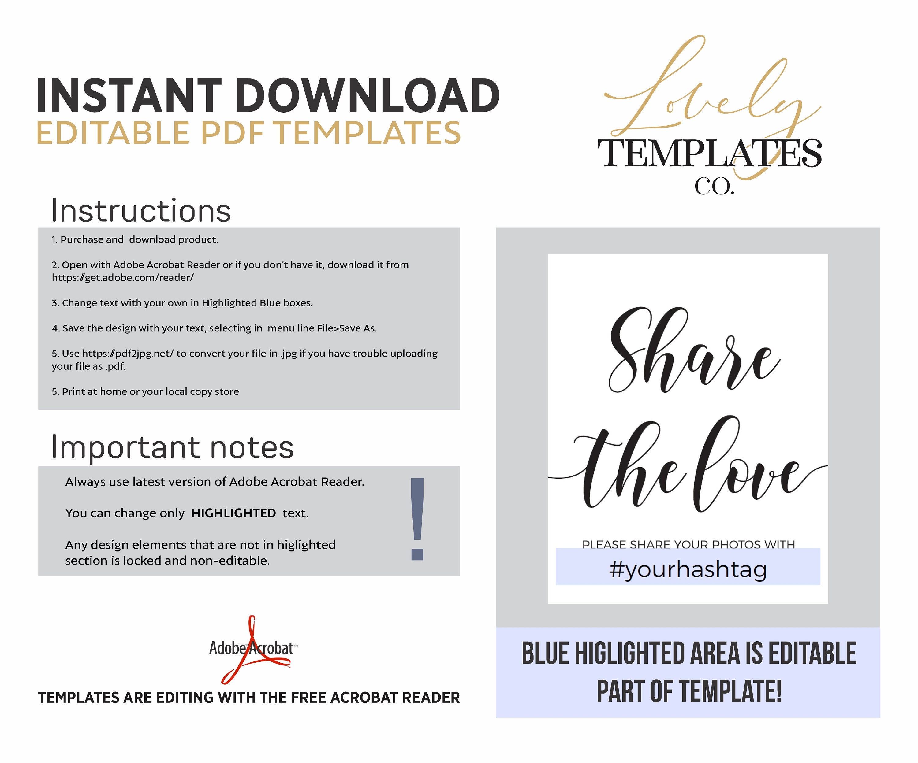 Share the love sign template Hashtag sign template Wedding | Etsy