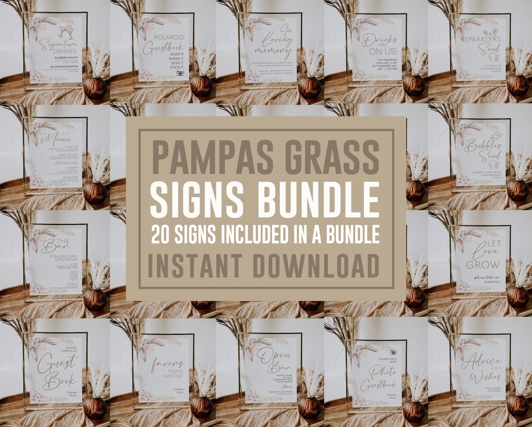 Wedding Signs Bundle, Pampas Grass Wedding Sign, 20 Signs Included ...