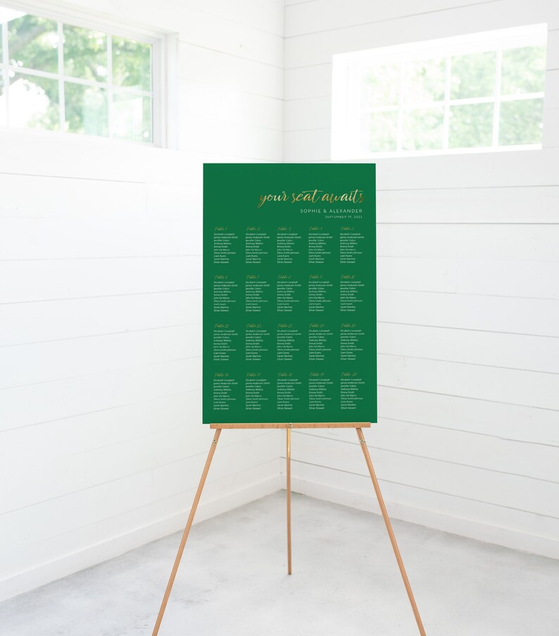 Green Seating Chart Template Seating Chart Gold Forest | Etsy