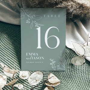 Table Numbers Template, Sage Table Numbers, Floral Table Numbers, Sage ...