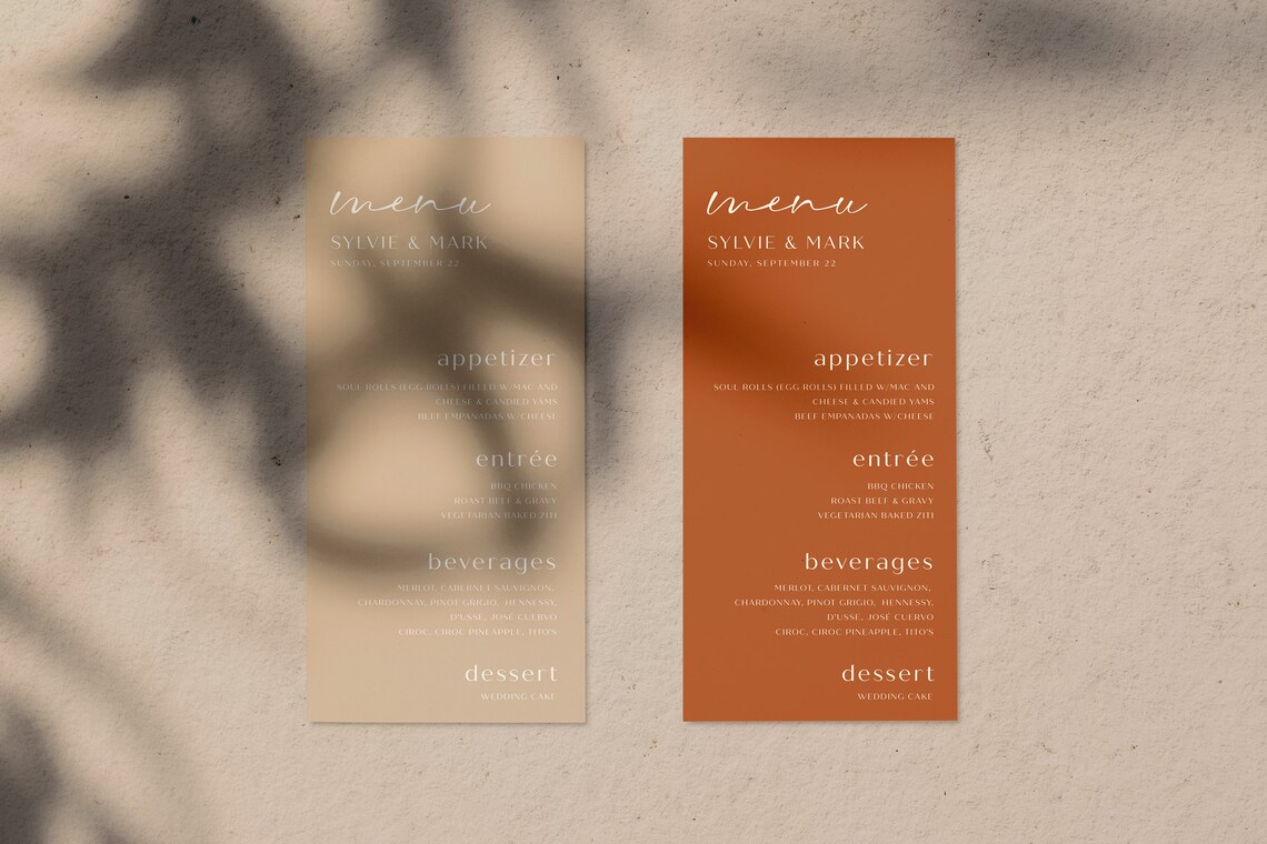 Wedding Menu Template Menu Cards Template Minimalist Modern | Etsy