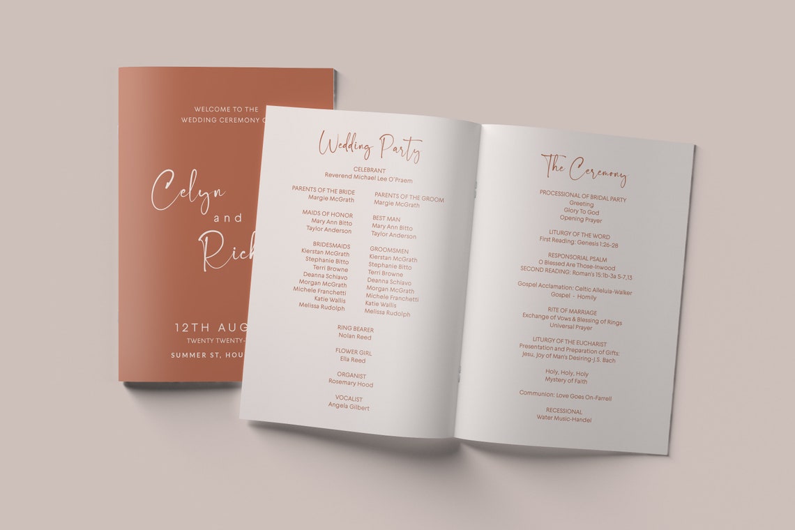 Wedding Program Bifold Wedding Program Booklet Terracotta - Etsy