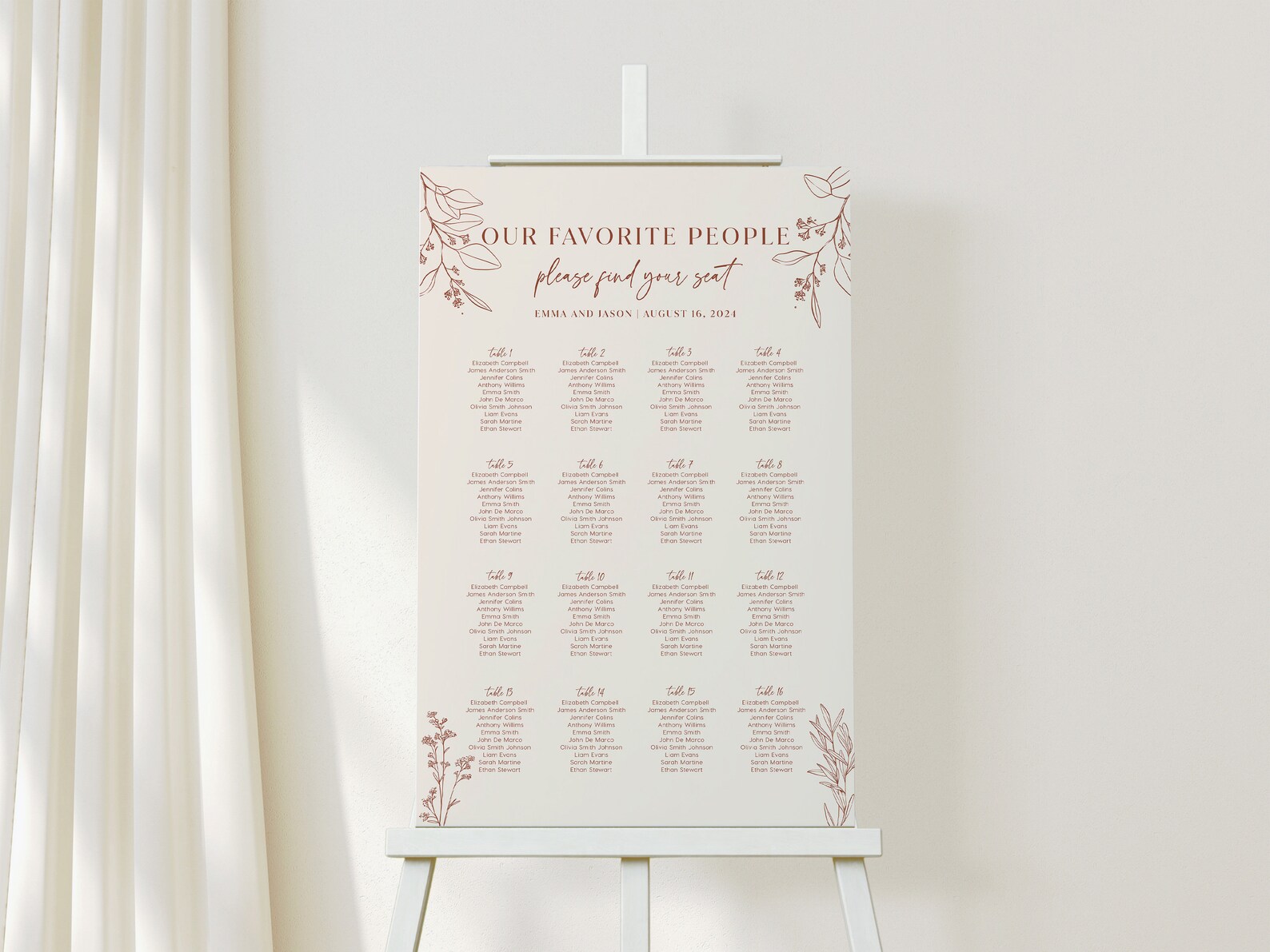 Seating Chart Template Floral Seating Chart Wedding Floral - Etsy