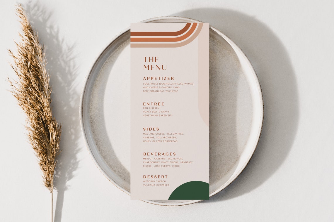 Boho Menu Template Menu Cards With Arch Shapes in Terracotta - Etsy