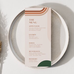 Boho Menu Template, Menu Cards With Arch Shapes in Terracotta, Beige ...
