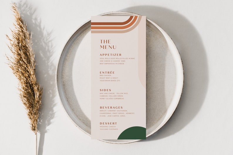 Boho Menu Template Menu Cards With Arch Shapes in Terracotta - Etsy