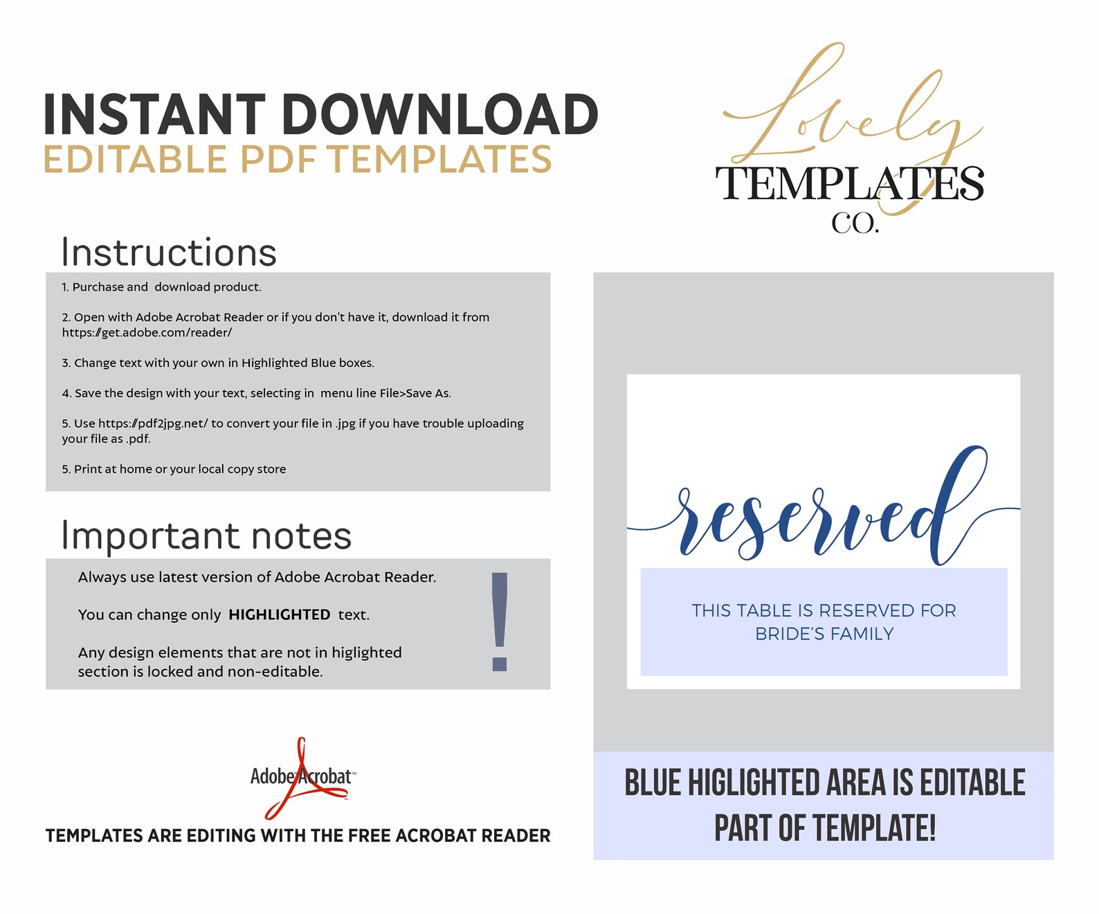 Reserved sign Wedding reserved sign Reserved sign template | Etsy