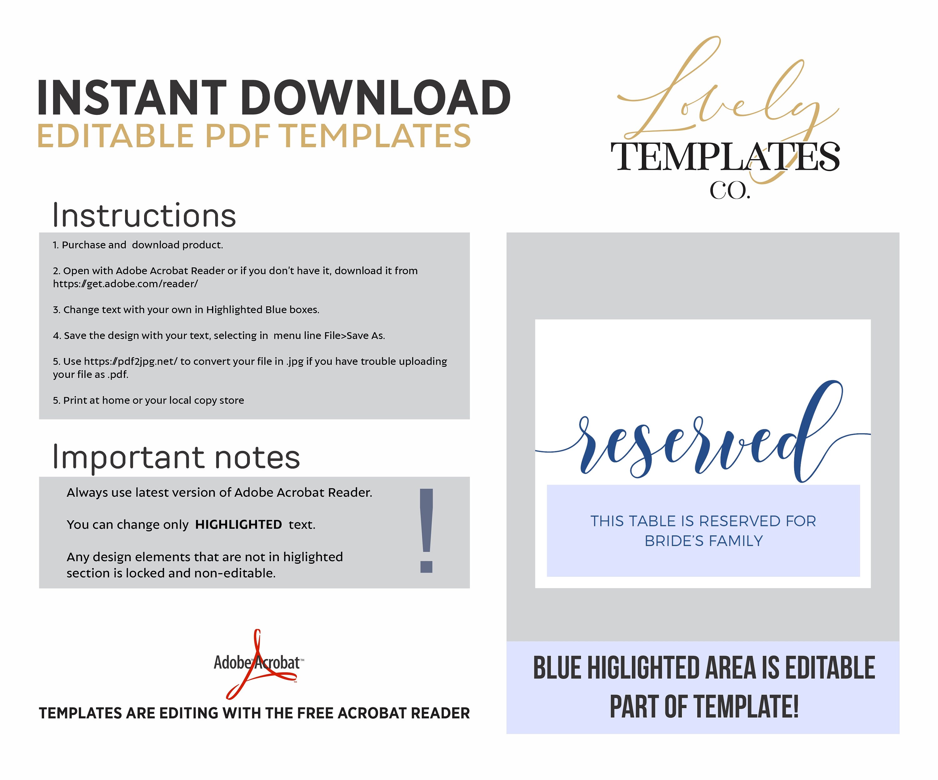 Reserved Sign Wedding Reserved Sign Reserved Sign Template - Etsy