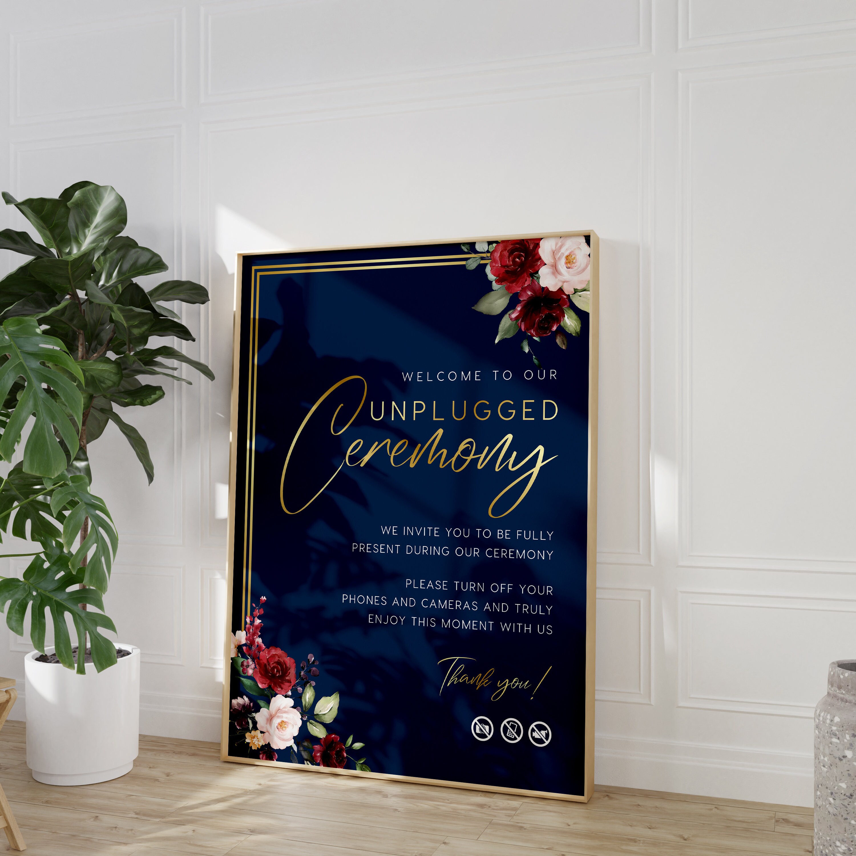 Unplugged Ceremony Sign Wedding Unplugged Sign Navy Gold | Etsy