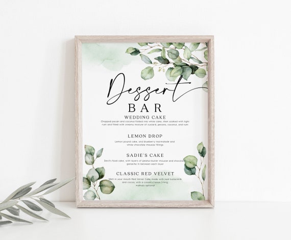 Dessert Menu Sign Dessert Bar Sign Wedding Dessert Sign | Etsy